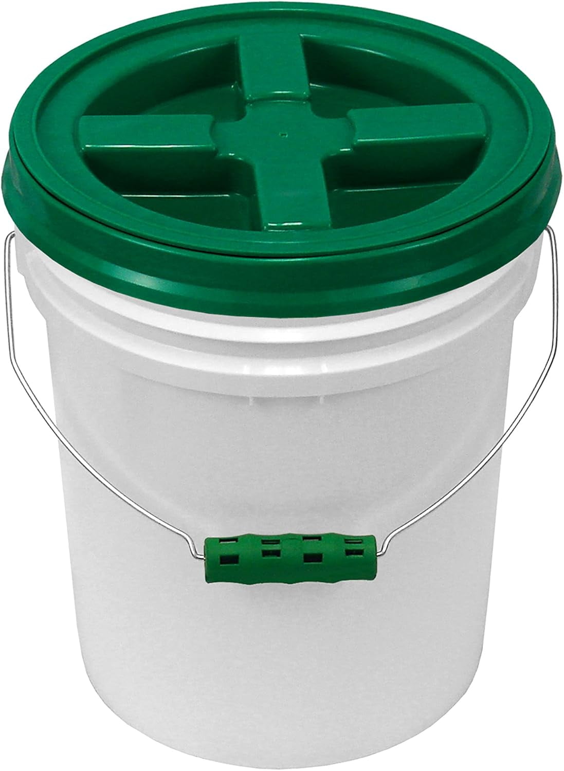 White 5 Gallon Bucket with Green Gamma Seal Lid and Green Oversized ...