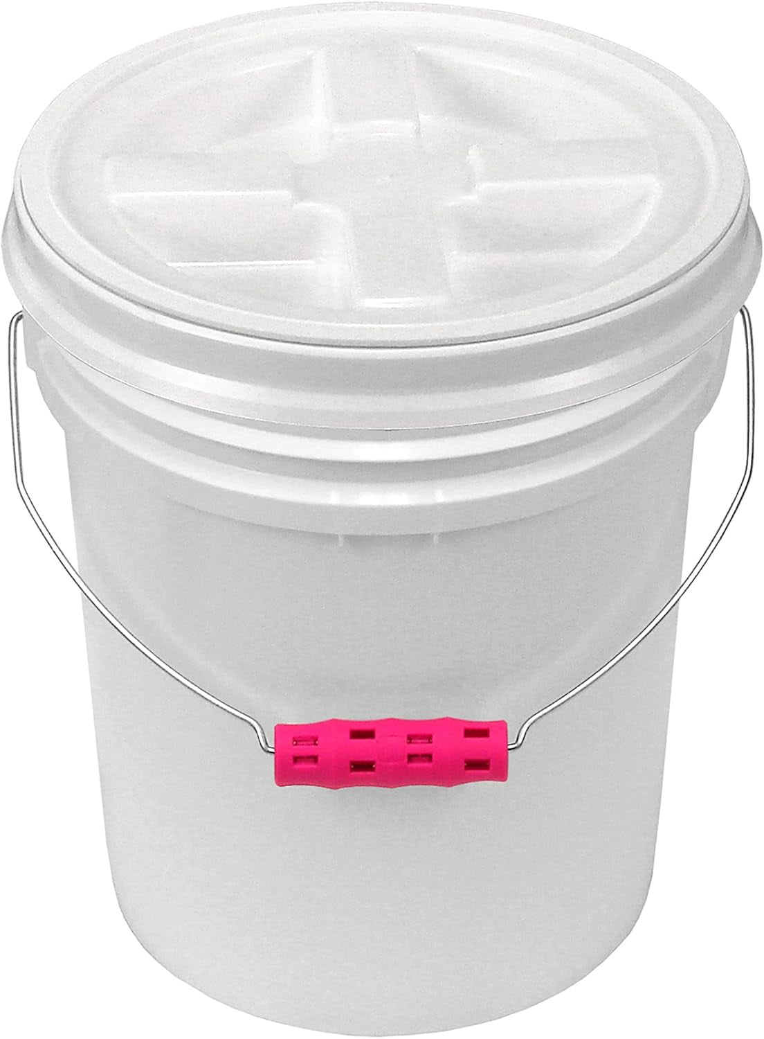 White 5 Gallon Bucket with White Gamma Seal Lid and Pink Ergonomic ...