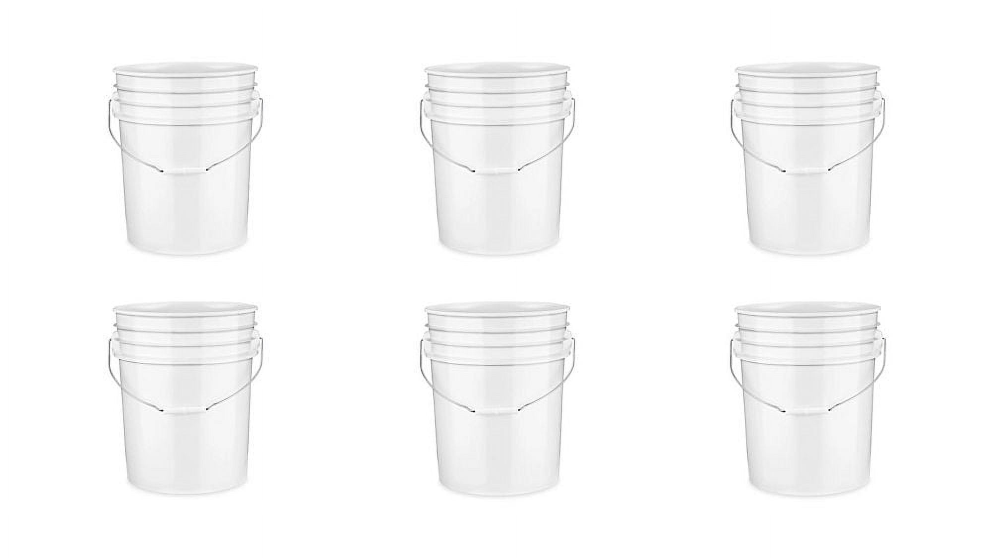 White 5 Gallon Heavy Duty Plastic Buckets 6-Pack | 90 Mil Food Grade ...