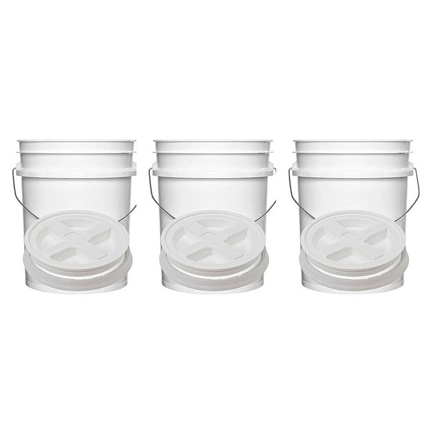 White 5 Gallon Plastic Buckets and Gamma Seal Lids Food Grade Combo 3 ...