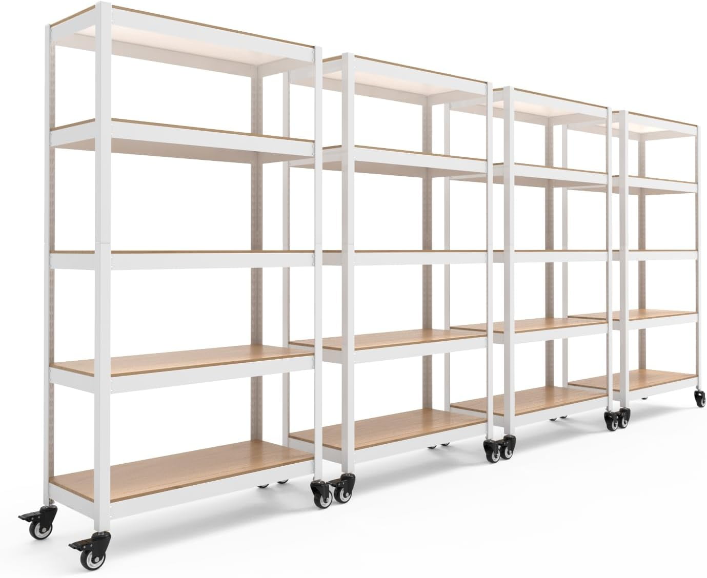 White 5-Tier Metal Boltless Rolling Cart Shelf Rack Casters Heavy Duty ...