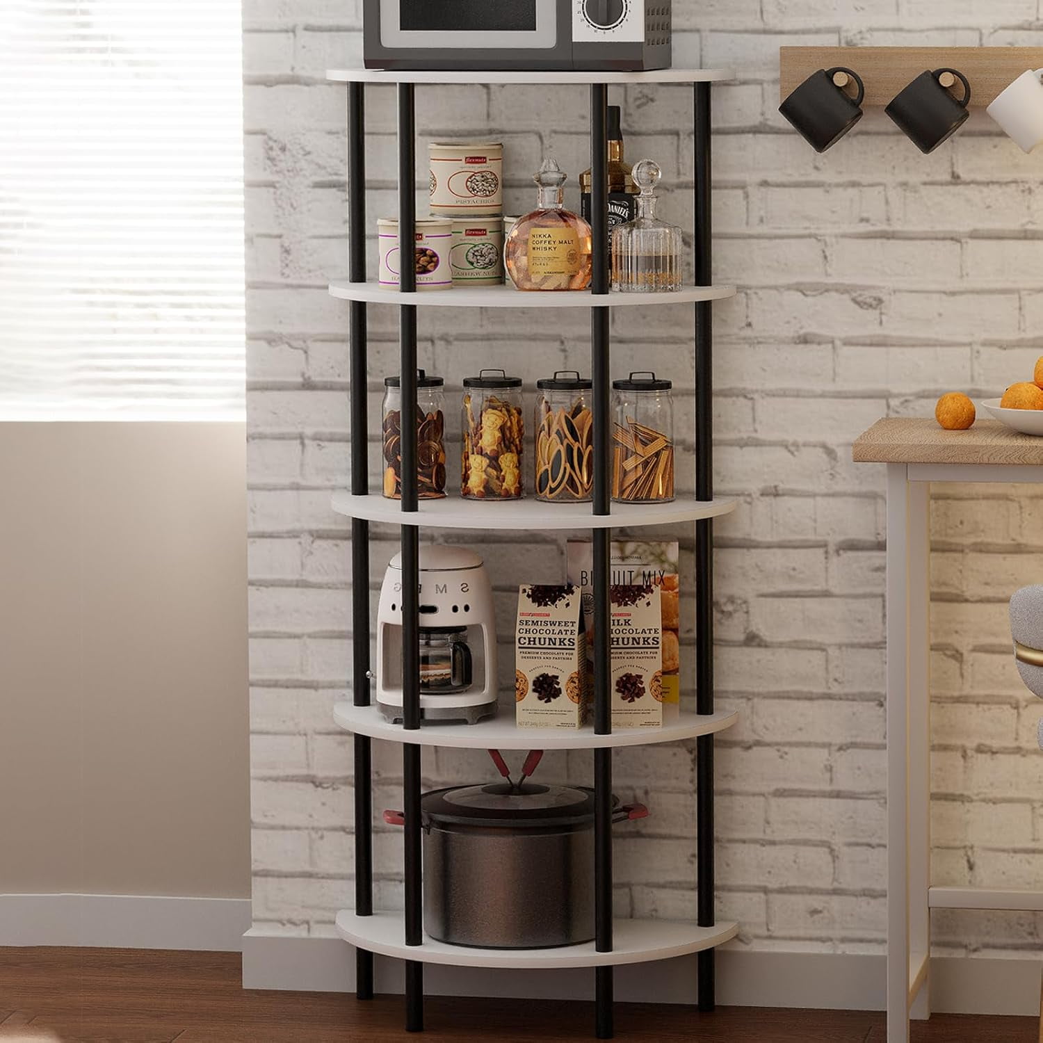 White 5 Tiers Bookshelf,Wood and Metal Bookcase Storage Organizer,Tall ...