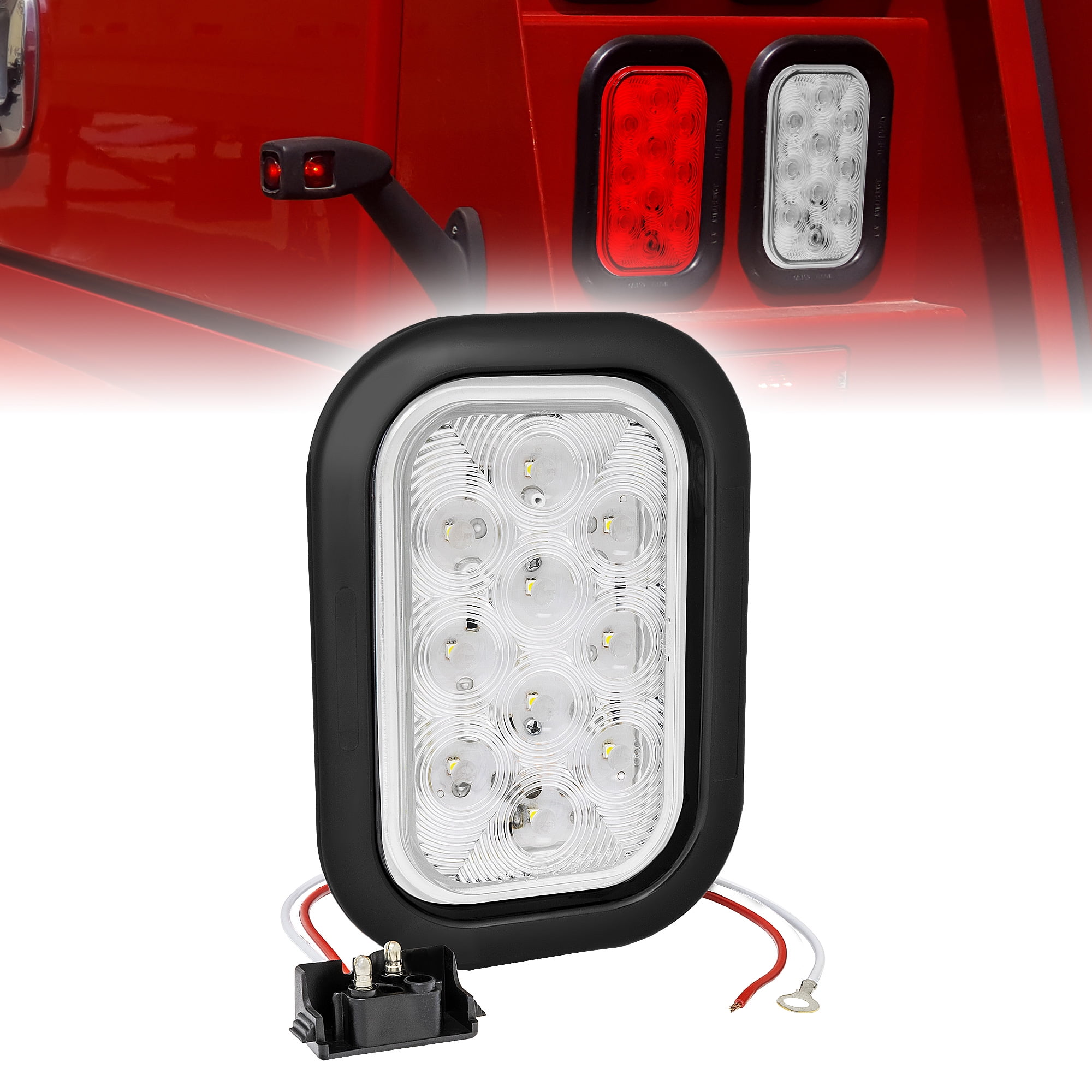 White 5" x 3" Rectangular LED Trailer Tail Light Kit [DOT FMVSS 108 ...