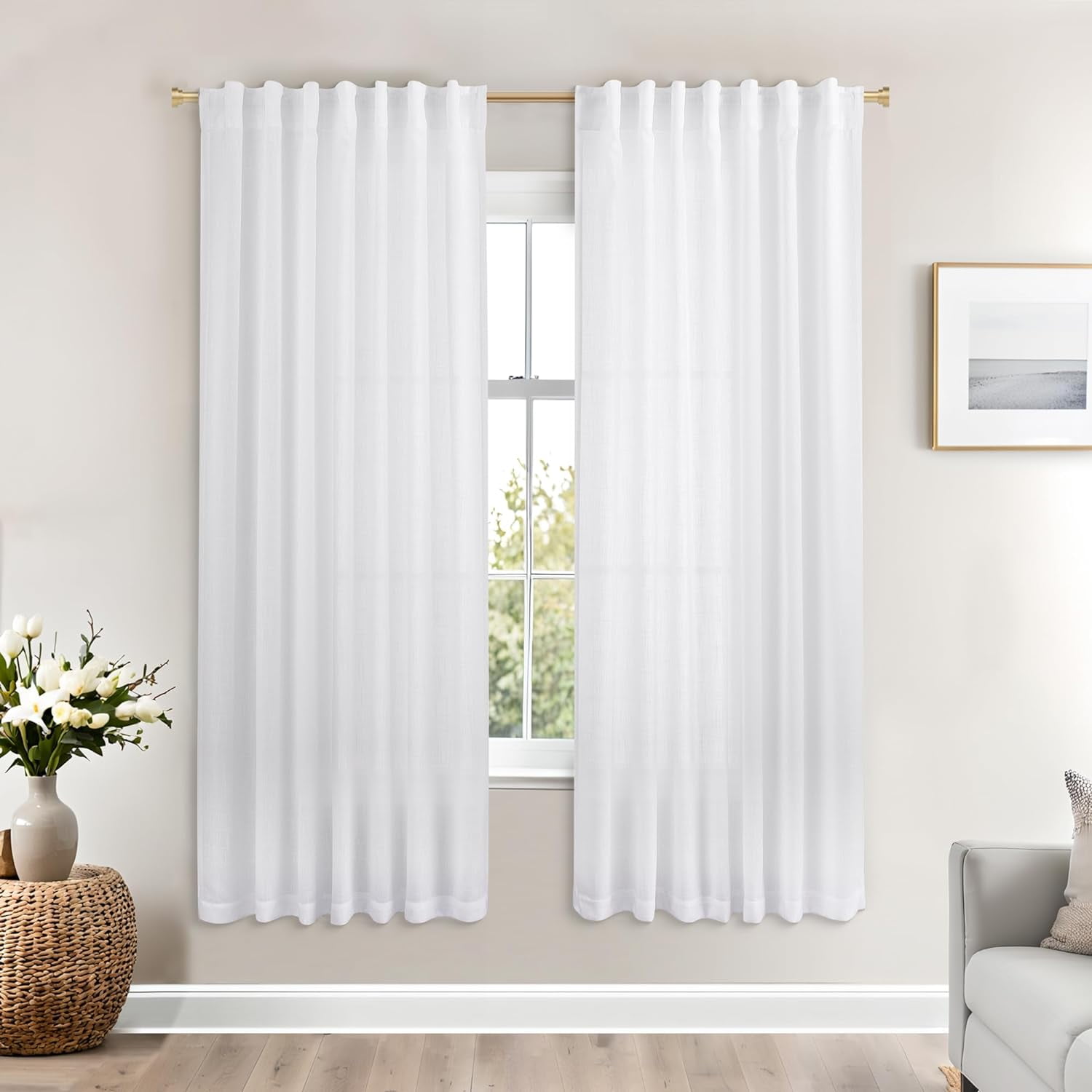 White 52x78 Inches Long Back Tab Linen Blend Sheer Curtains - Walmart.com