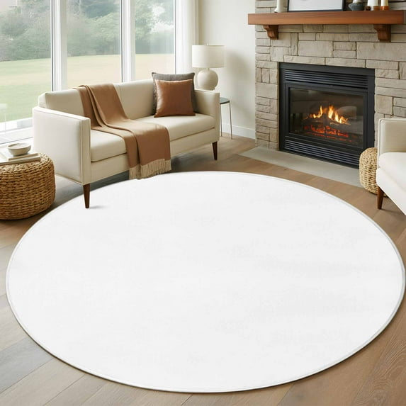 White 5ft Round Rug, Farmhouse Solid White Color Modern Art Non-Skid ...