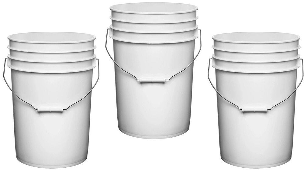 White 6 Gallon Heavy Duty Plastic Buckets 3-Pack | 90 Mil Food Grade ...