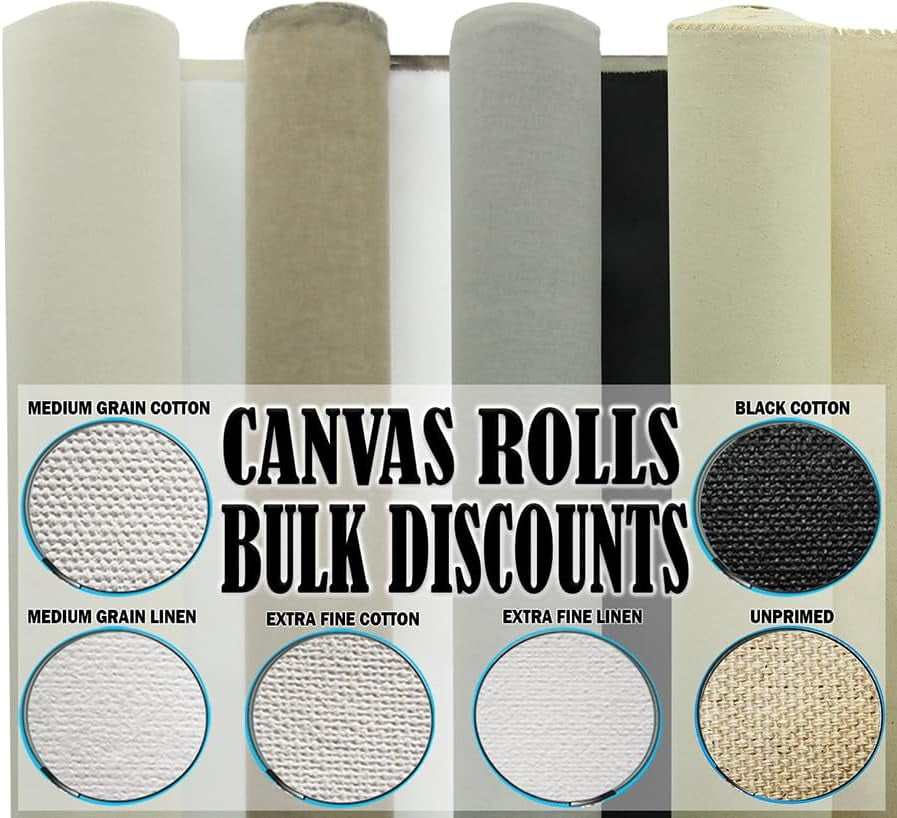 White 6 Yd Primed Canvas Roll 63" Wide 13oz, Triple Gessoed Cotton Canvas Roll for Painting ...