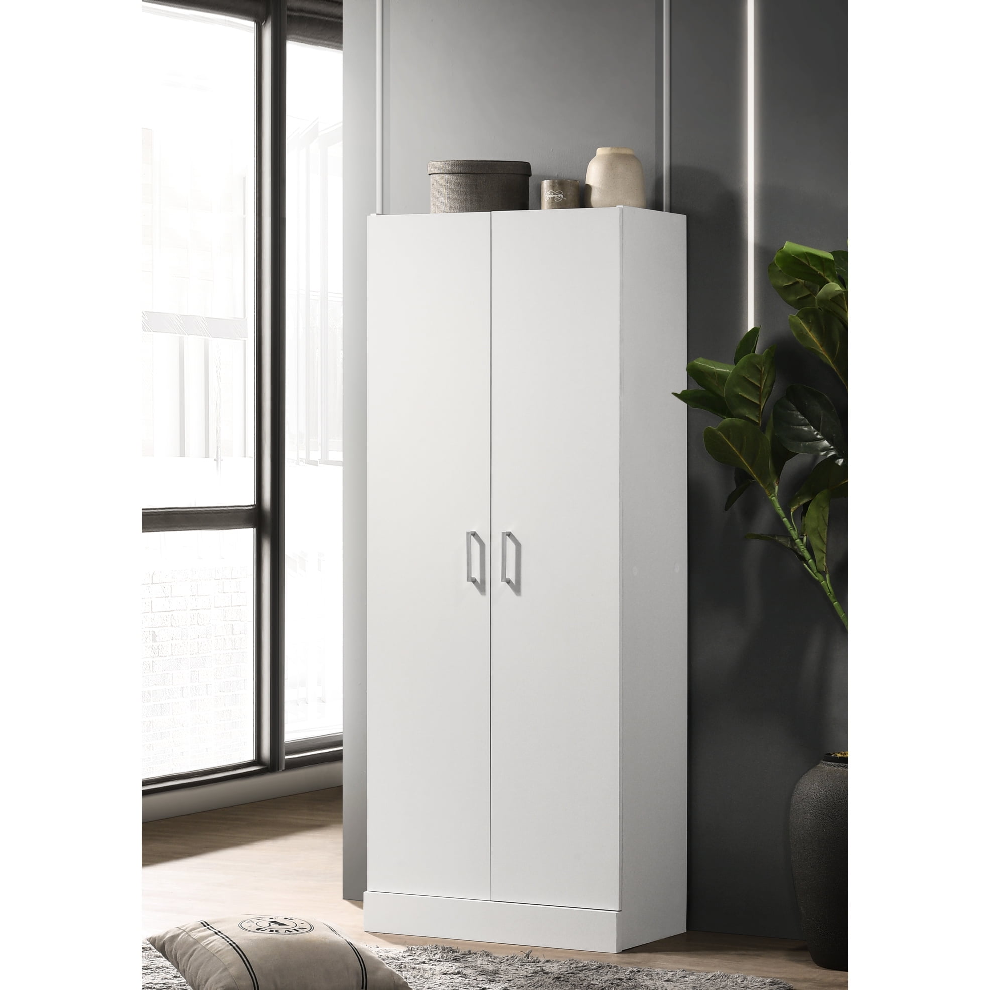 White 60" Double Door Storage Cabinet, 3 Shelves Including 2 Adjustable ...