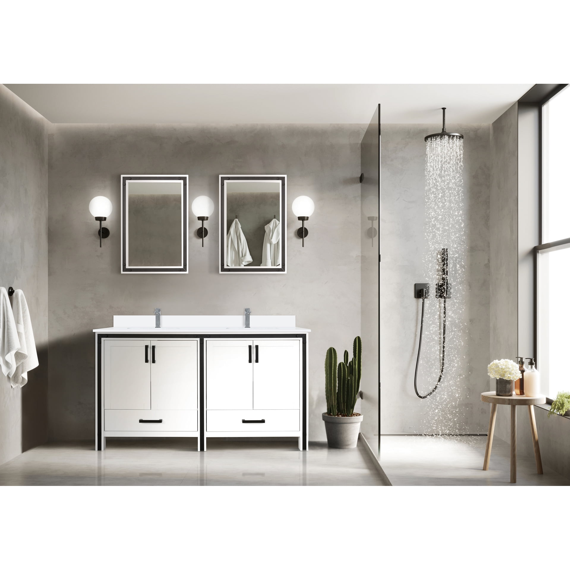 White 60" X 22" Double Bath Vanity With Soft Close - Two Cabinets ...