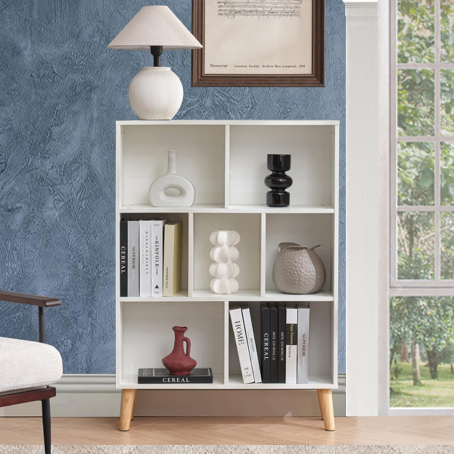 White 7 Cube Storage Organizer, Bookshelf with Legs, 3 Tier Tall ...