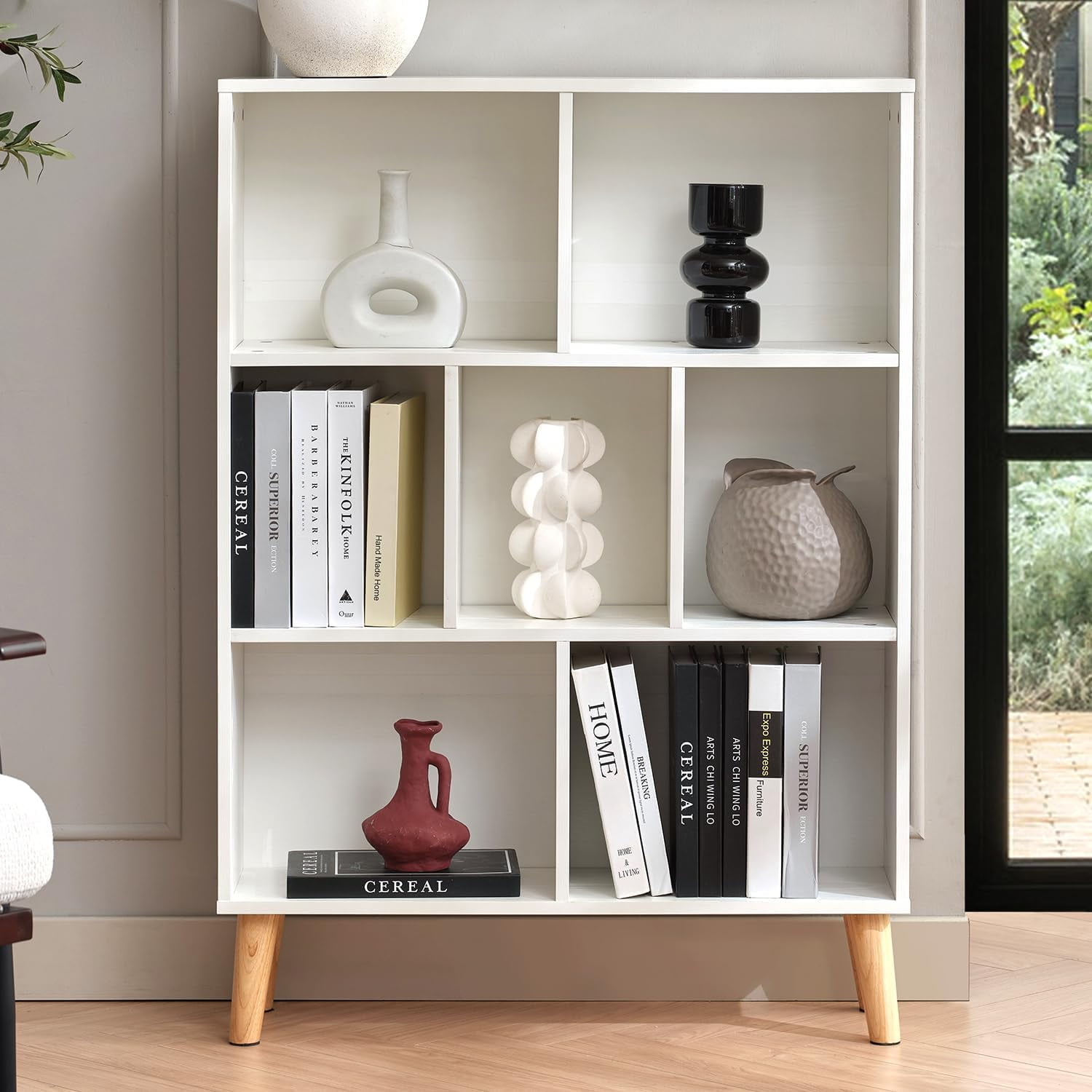 White 7 Horizontal Bookshelf, 3 Tier Cube Storage Organizer, Wood Tall ...