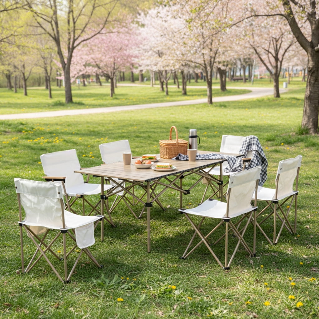 White 7-piece Camping Table and Chair Set – a foldable, portable picnic ...