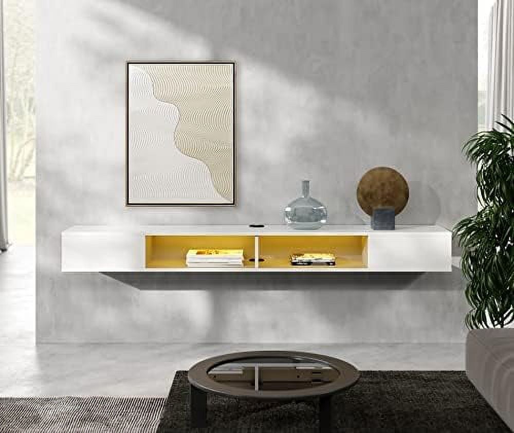 White 70 Inch TV Stand, Entertainment Center Media Console with 16 ...