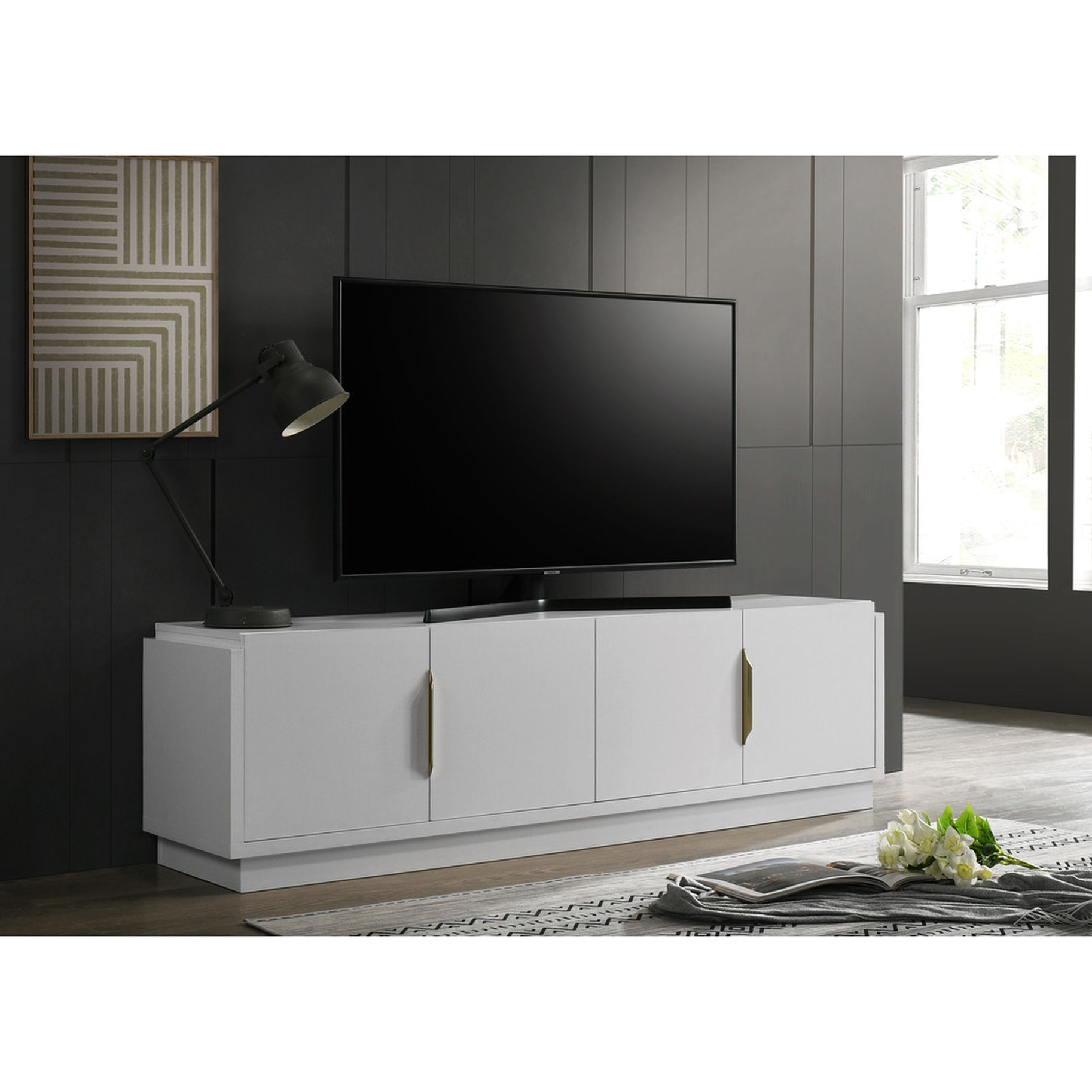 White 70 - inch wide 4 - door - Adjustable shelf and cable management ...