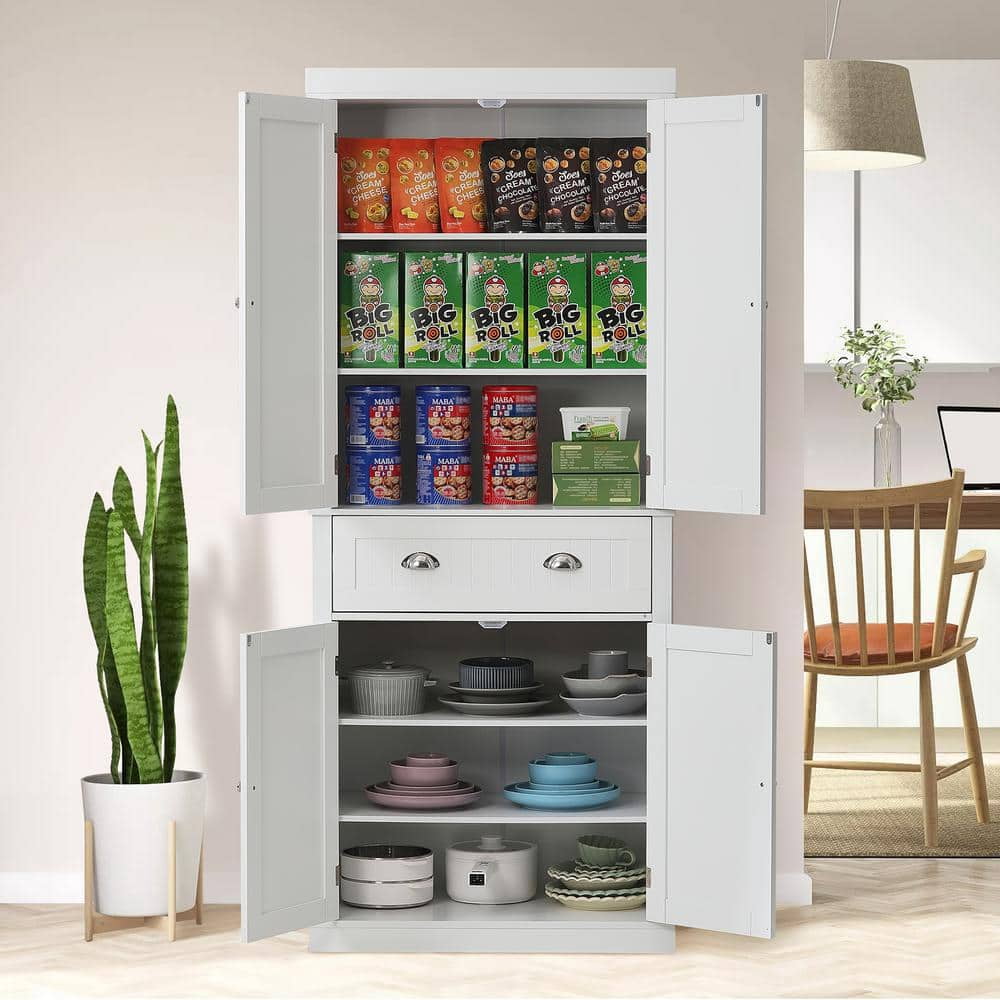White 72 in. Kitchen Pantry Storage Cabinet, Freestanding Utility ...