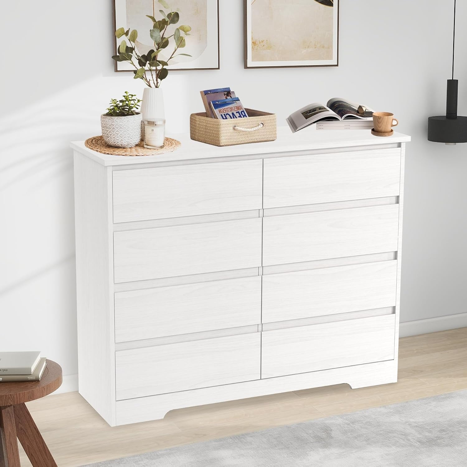 White 8 Dresser Drawers for Bedroom, Modern Handleless Wooden Dresser ...