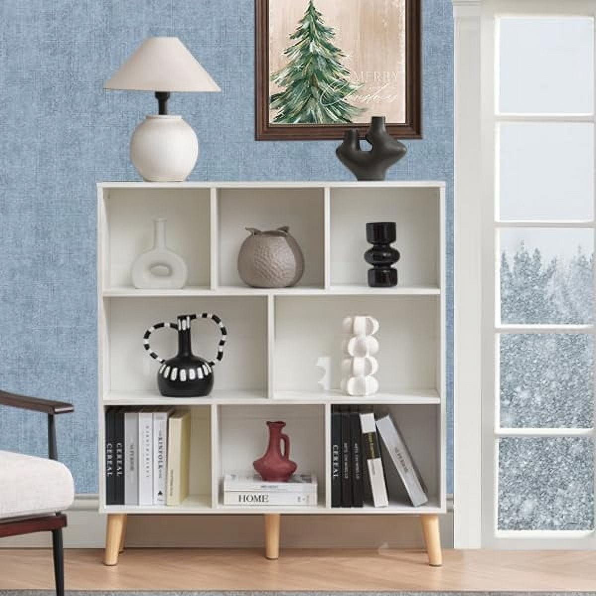 White 8 Horizontal Bookshelf, 3 Tier Cube Storage Organizer, Wood Tall ...