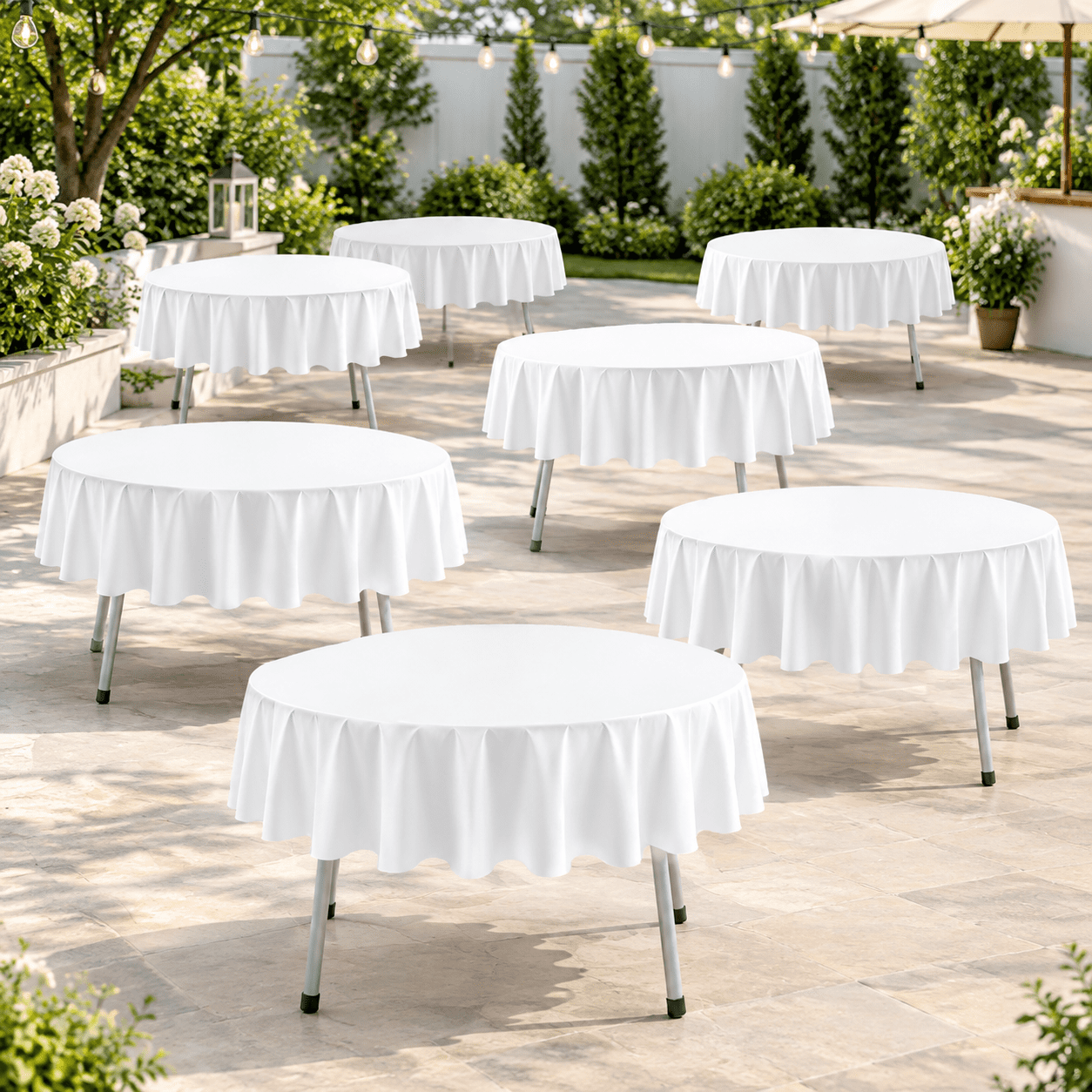 White 8 Pack - 60 Inch Round Polyester Tablecloth for 24-36 Inch Tables ...