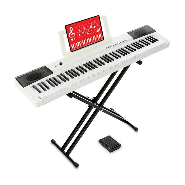 White 88-Key Full Size Digital Piano Electronic Keyboard Set w/Semi ...