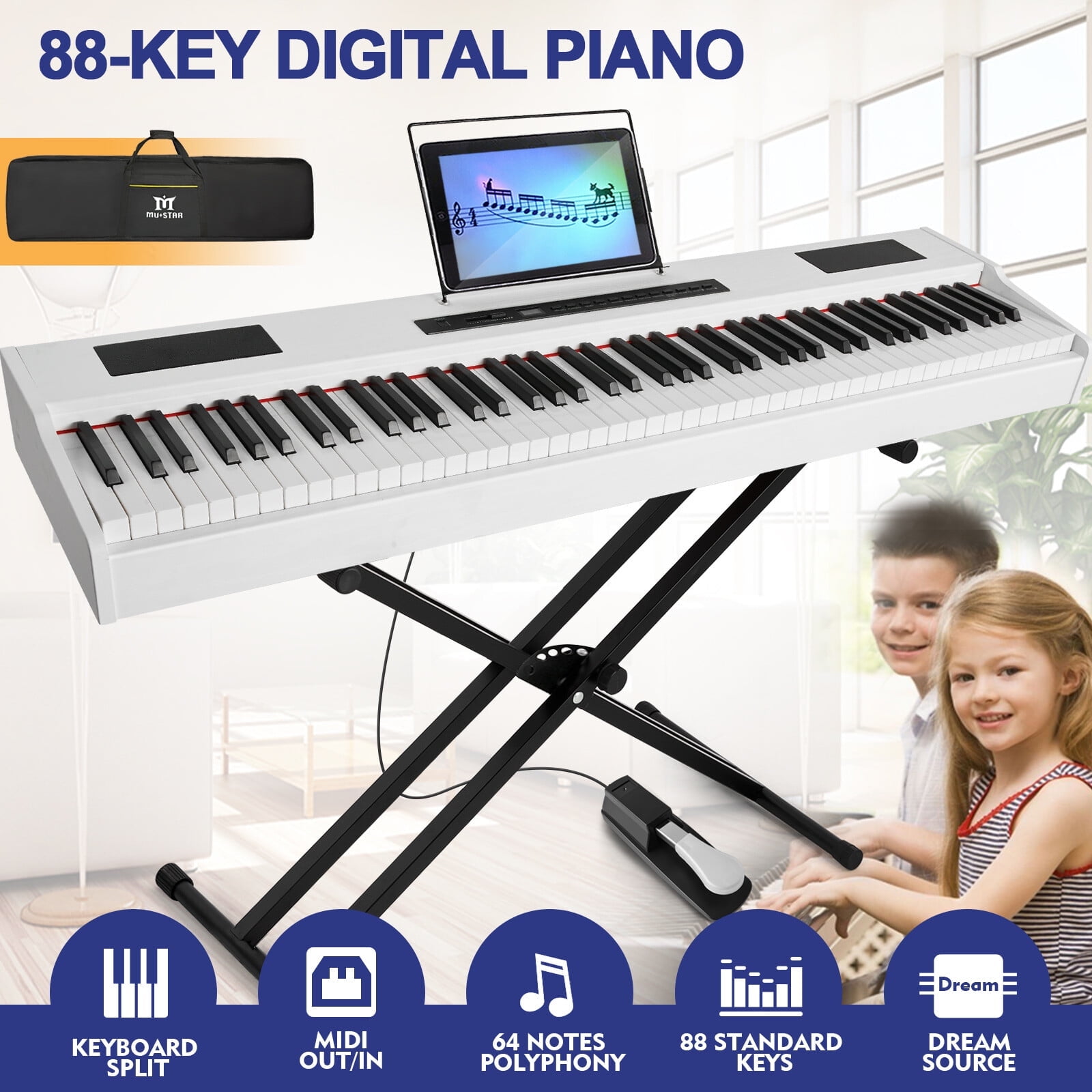 White 88Keys Electric Digital Piano Keyboards Fully Weighted Hammer ...