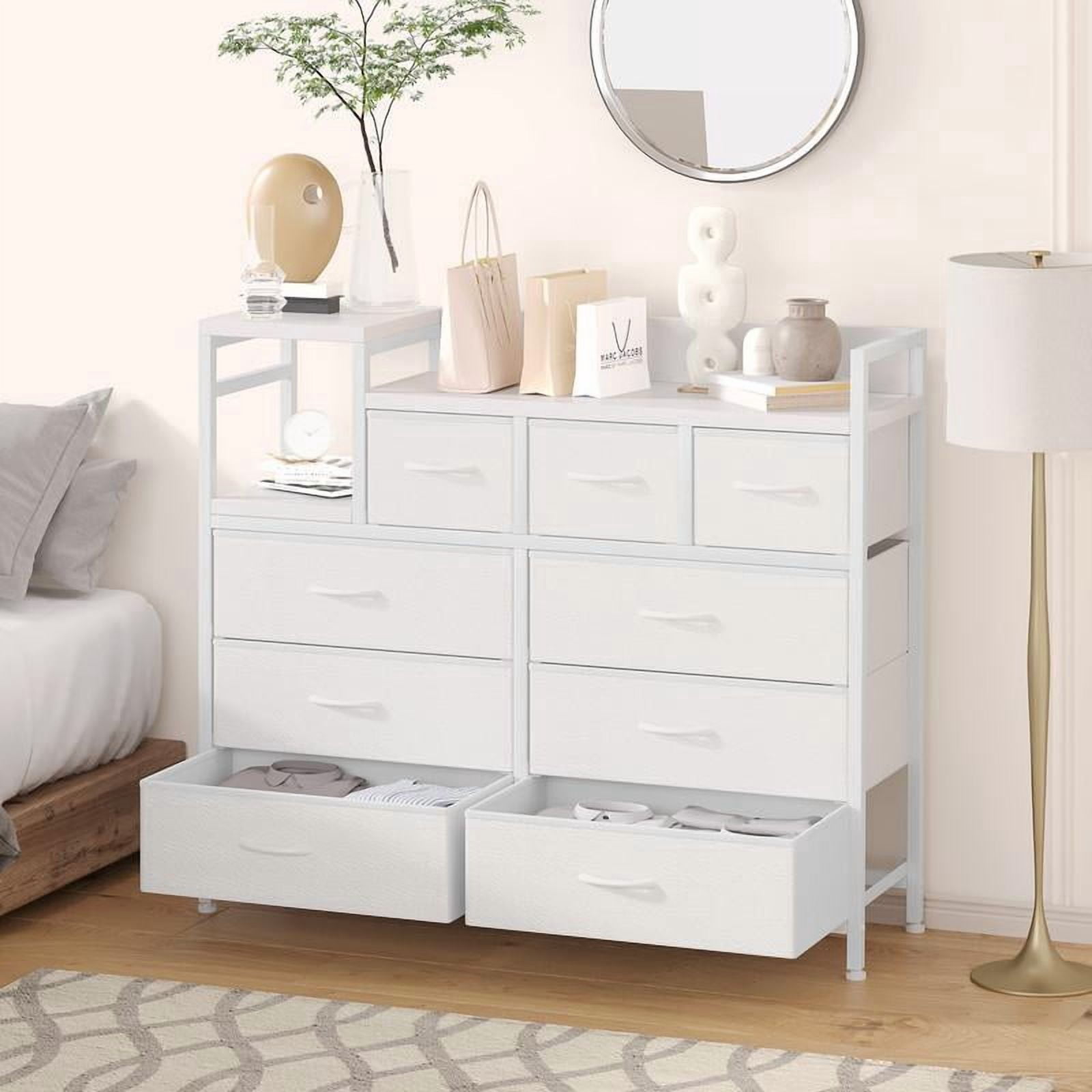 White 9-Drawer Wooden Metal Combined Dresser TV Stand with Charging ...