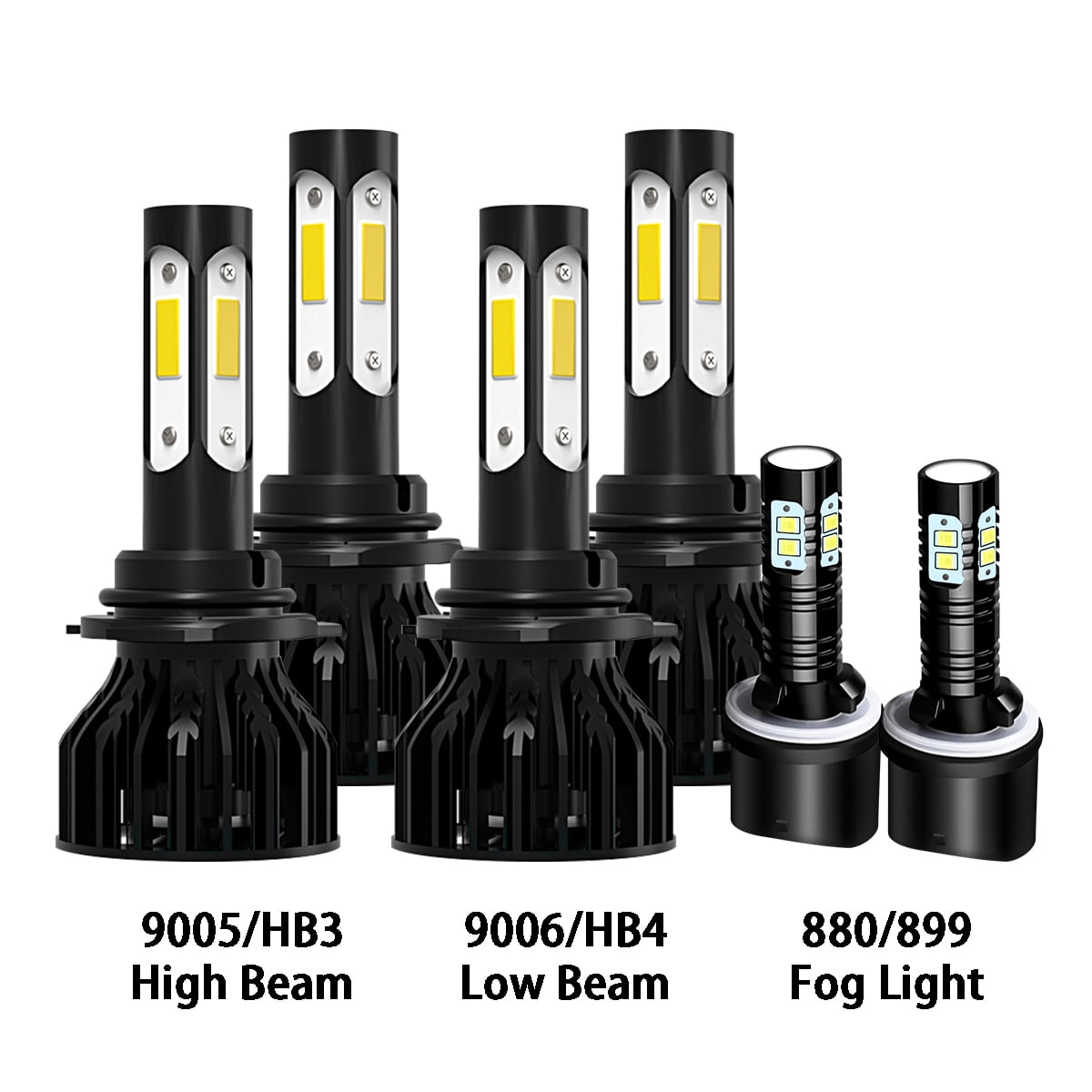 White 9005 9006 880 LED Headlight High and Low Beam + Fog Light ...