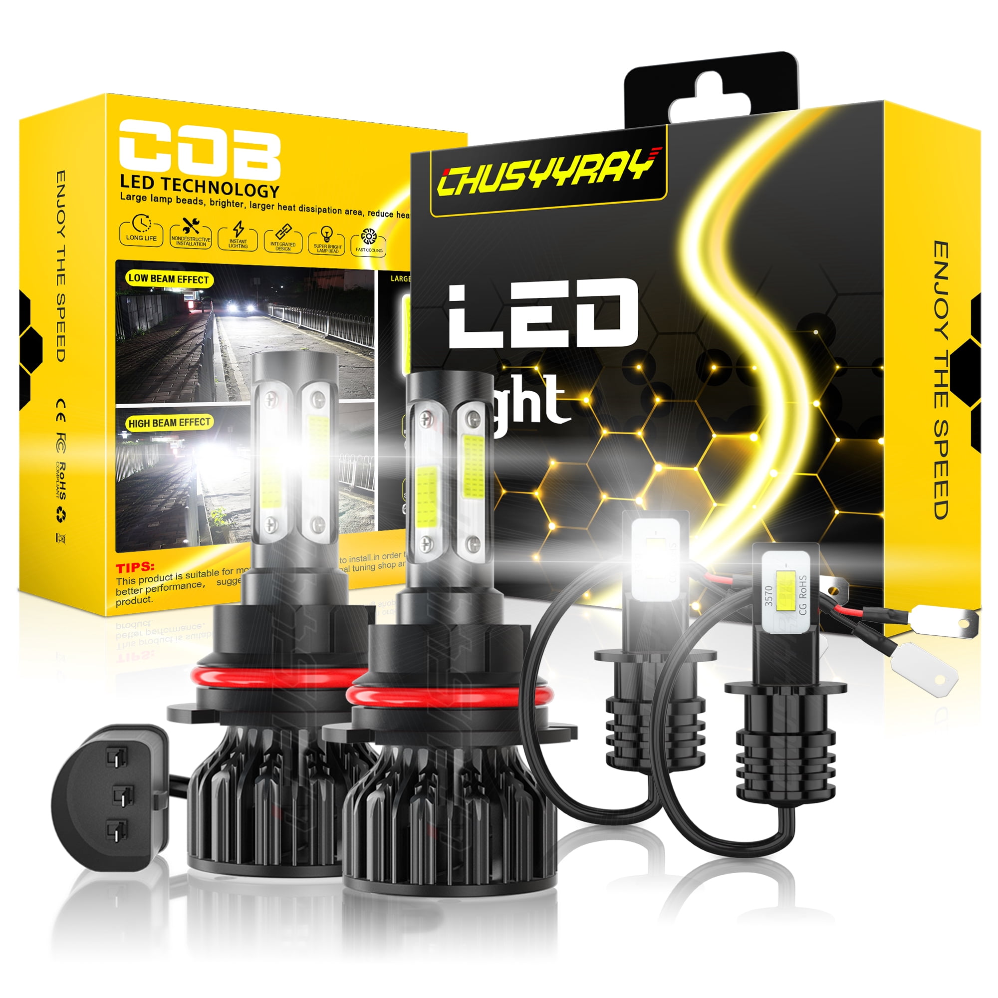 White 9007/HB5 LED Headlight + H3 Fog Light Bulbs 4pc For Mitsubishi ...