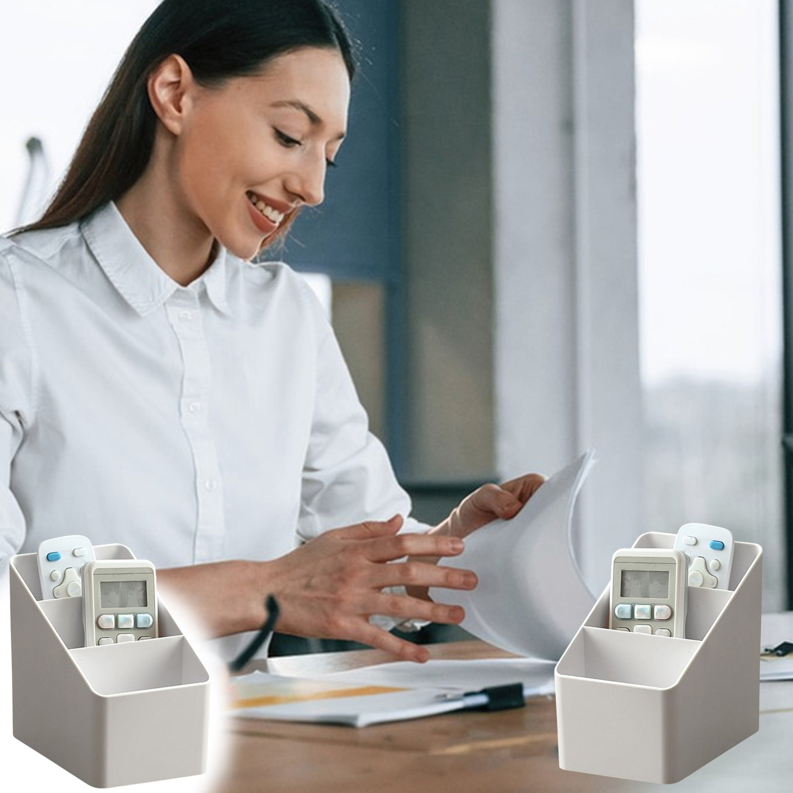 White ABS Desktop Storage Box, Divided Compartments for Stationery ...