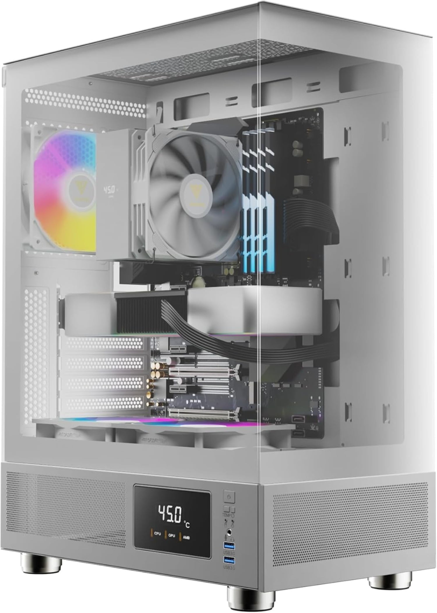 White ATX Mid Tower Computer Case with Tempered Glass, Gaming PC Case w ...