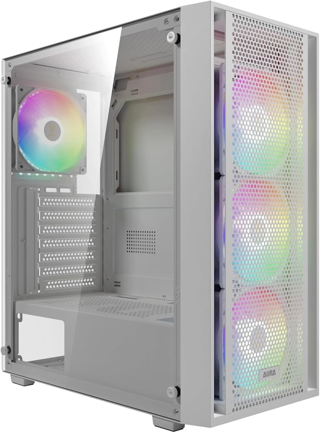 White ATX Mid Tower PC Case with Tempered Glass Side Panel, 4x ...