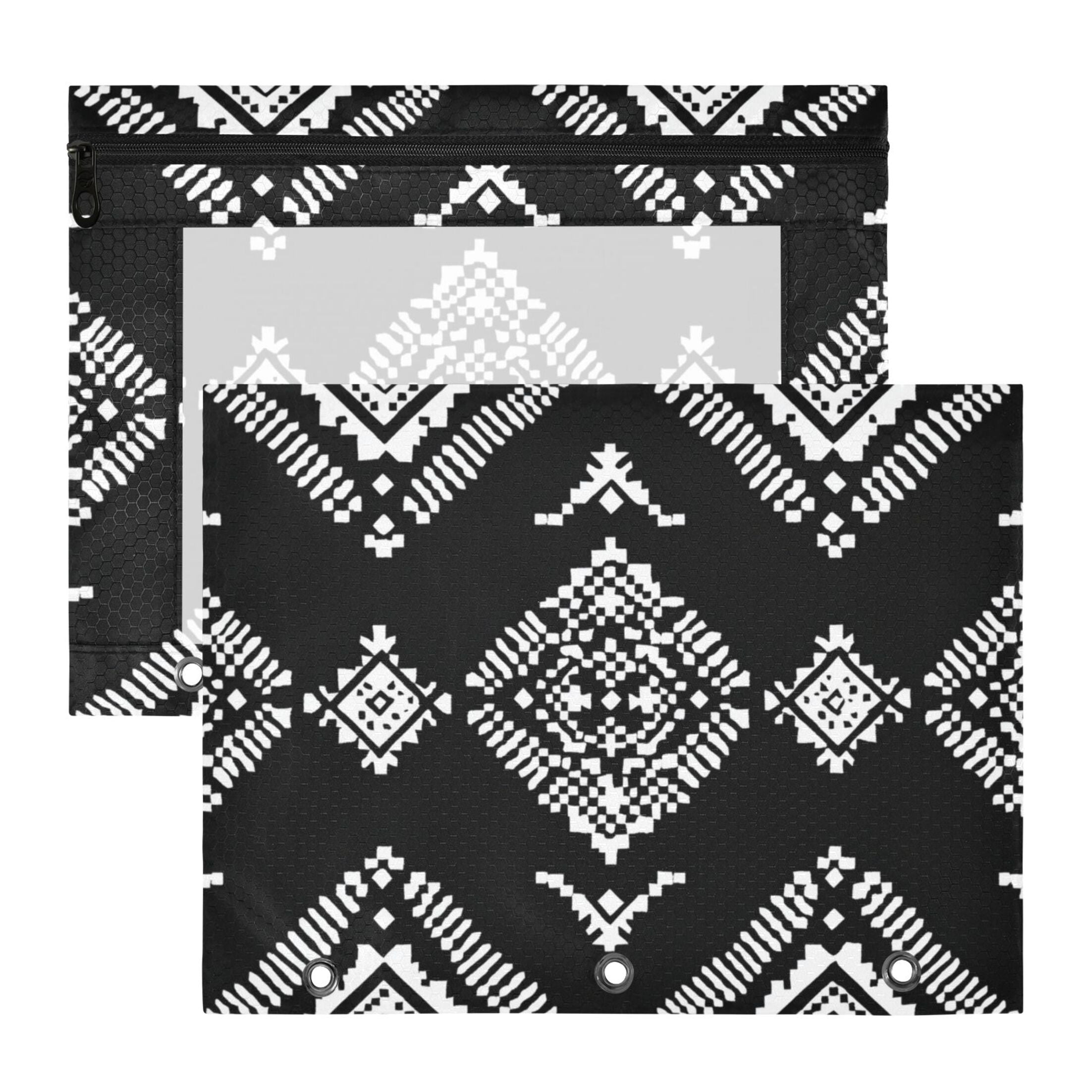 White Abstract Cubes on Black Background 3-Ring Binder Pouches A4 Size ...