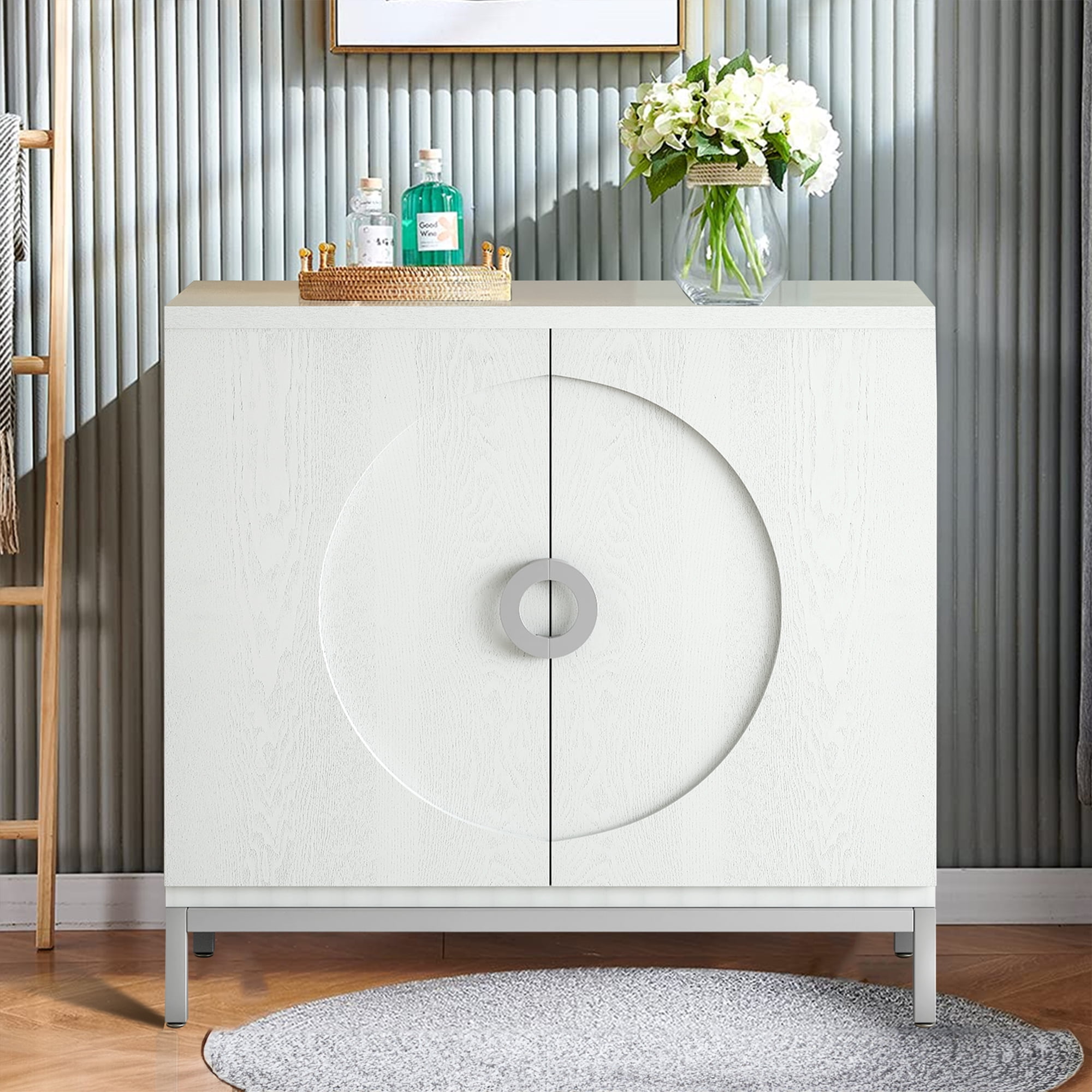 White Accent Cabinet, Modern Storage Cabinet with Adjustable Shelves ...