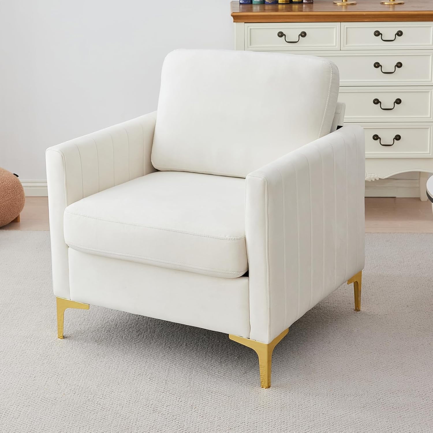 White Accent Chair Small for Bedroom, Living Room Comfy Accent Chair ...