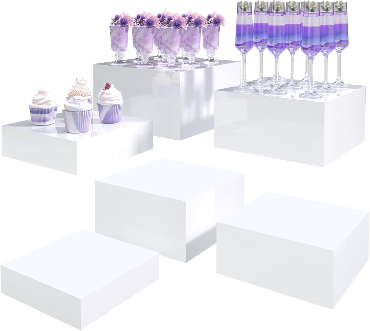 White Acrylic Buffet Risers, Food Display Stand for Party, Cube Box ...
