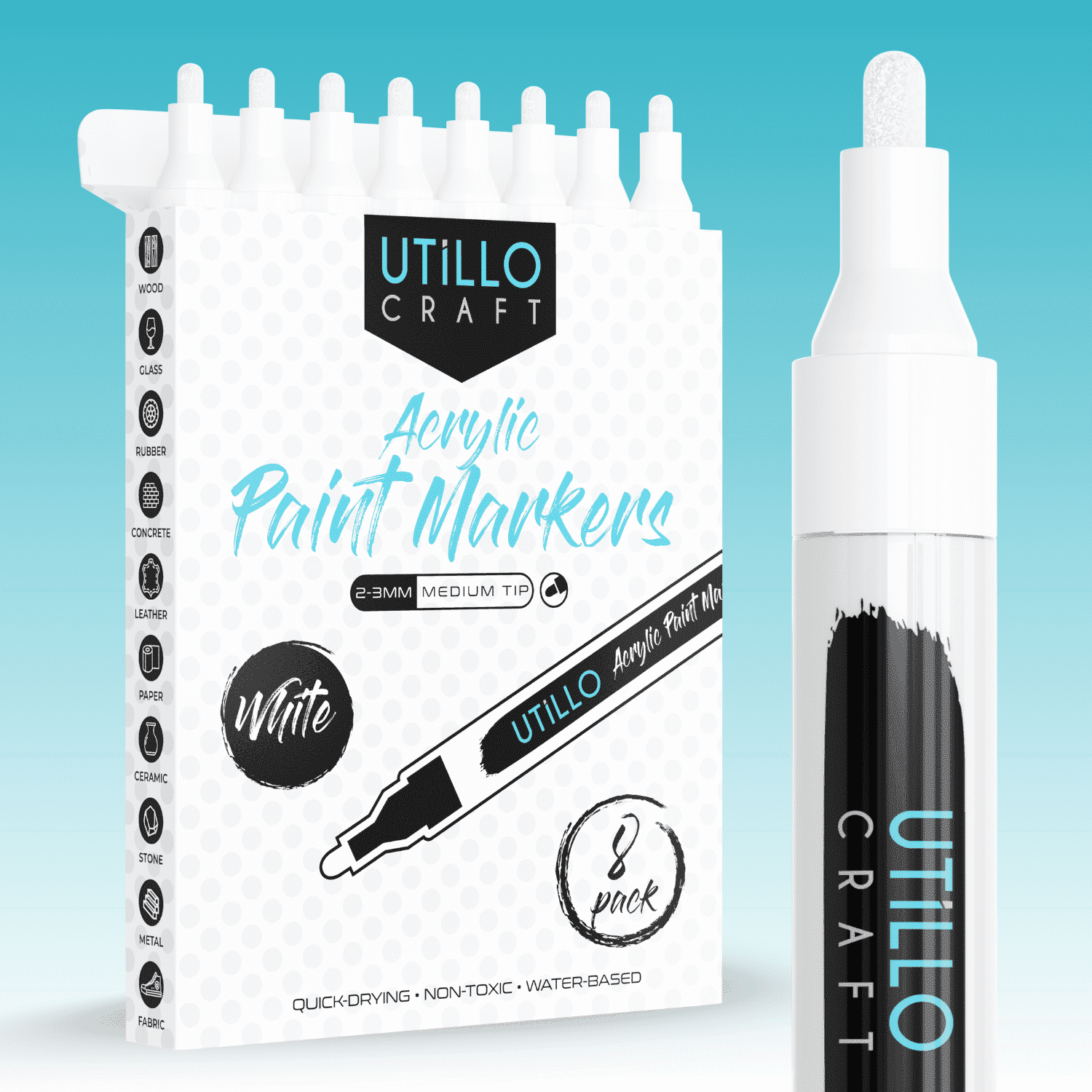 Utillo Craft Acrylic Paint Markers, 8-Pack, Medium 2-3mm Tips ...