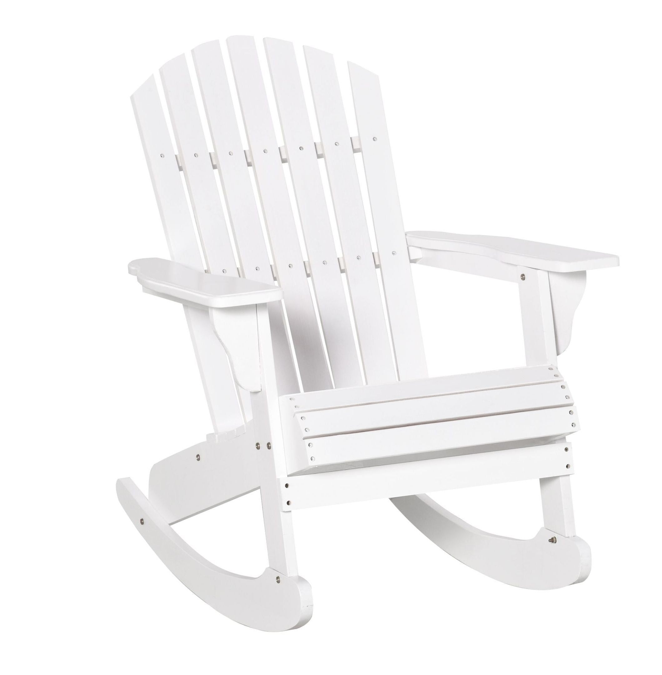 White Adirondack Rocking Chair - Outdoor Patio Rocker, Slatted Wood ...