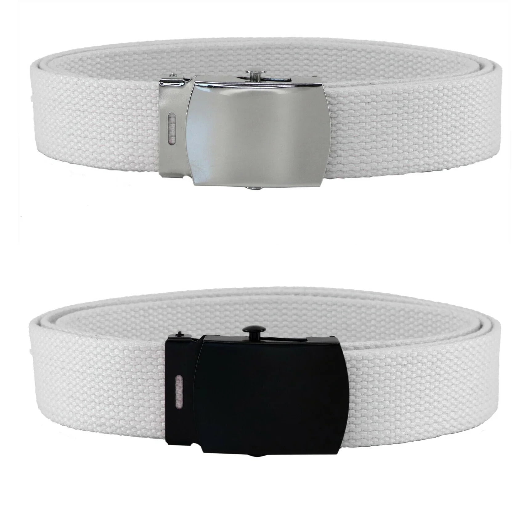 White Adjustable Canvas Military Web Belt With Metal Buckle 32 to 72 ...