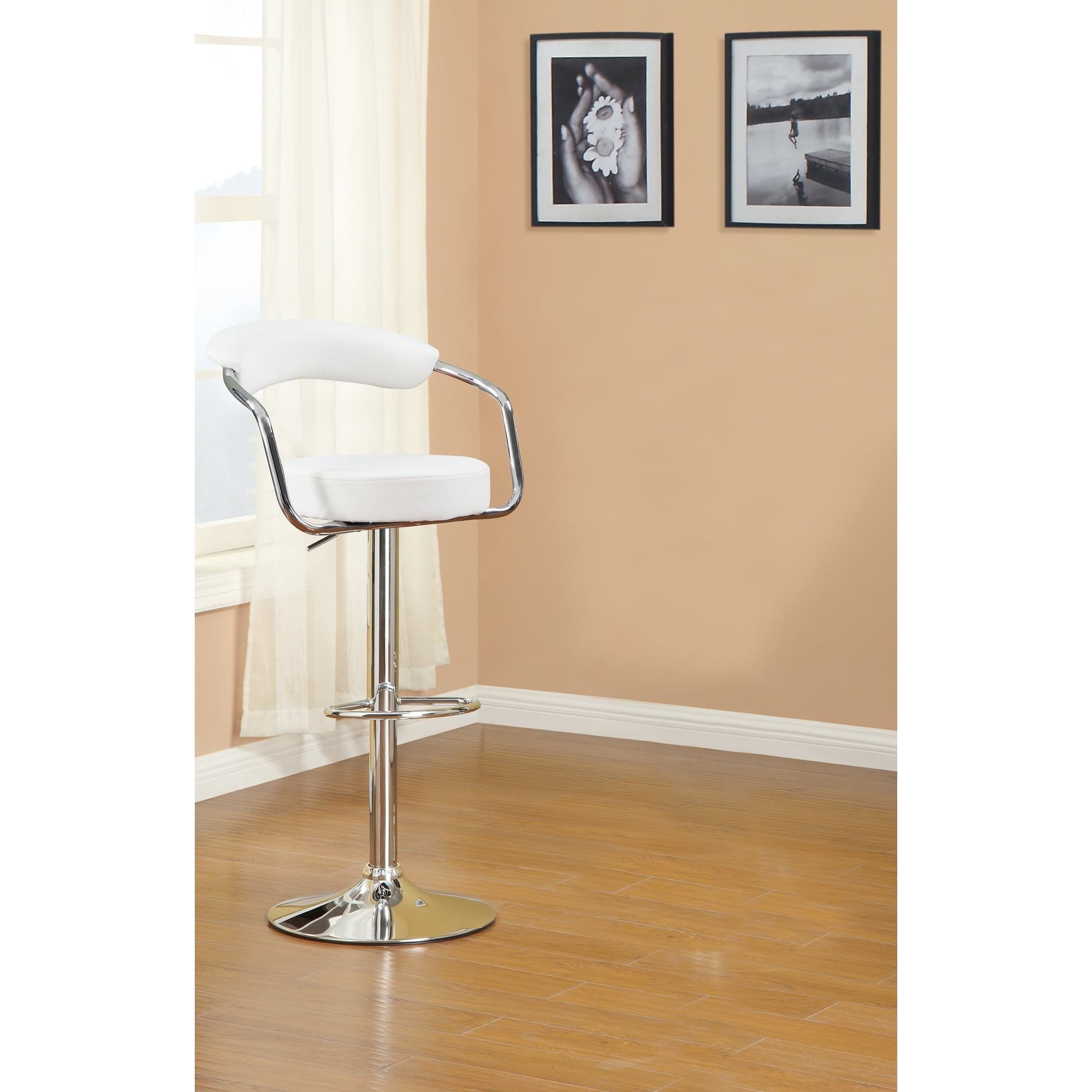 White Adjustable Island Stool 2pcs - Contemporary Style With Cushioned ...