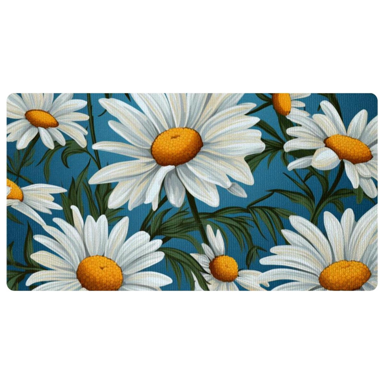 White Aesthetic Daisy Deluxe Kitchen Mats for Floor - Anti Fatigue ...
