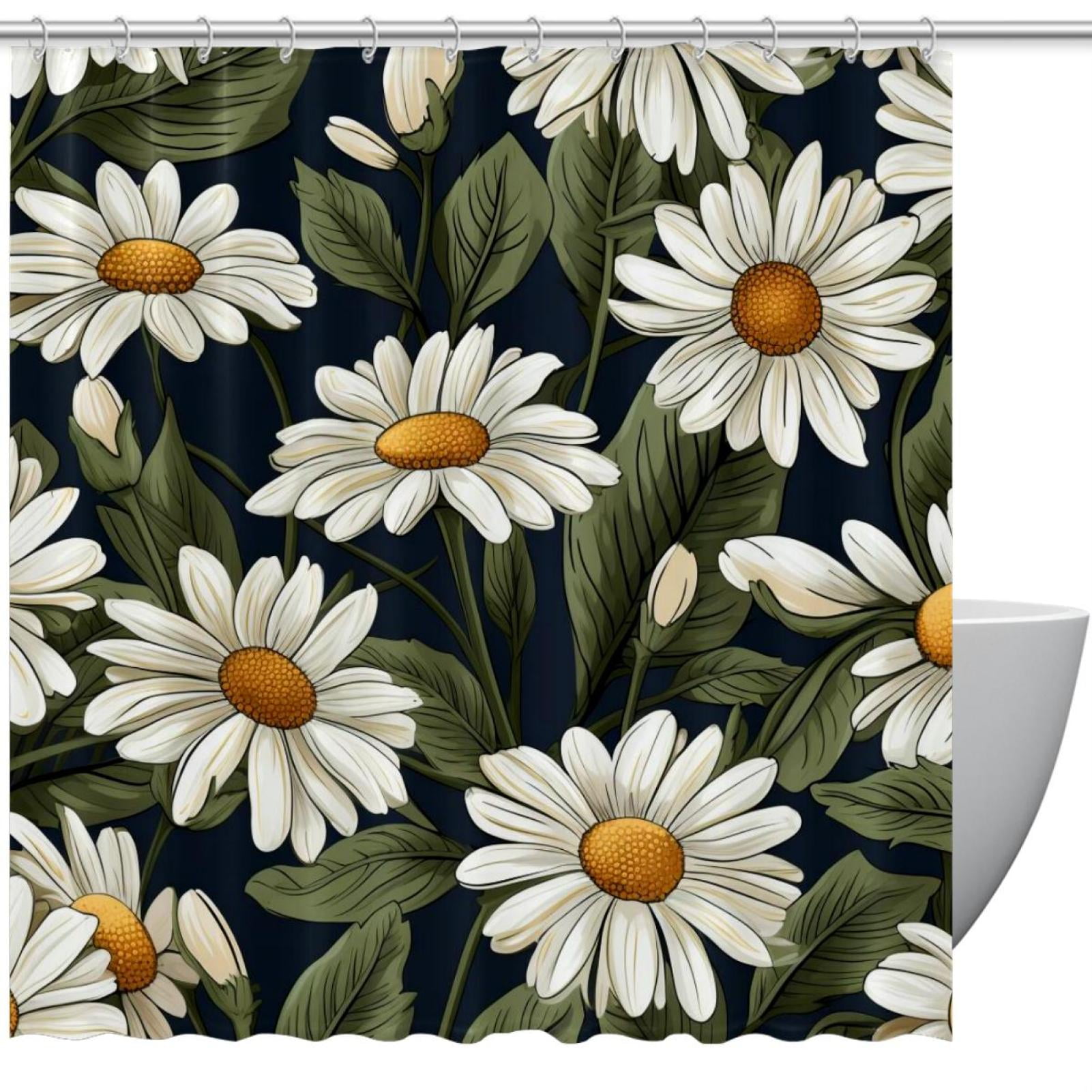 White Aesthetic Daisy Shower Curtain for Bathroom, Aesthetics Patterns Curtain Bathroom ...