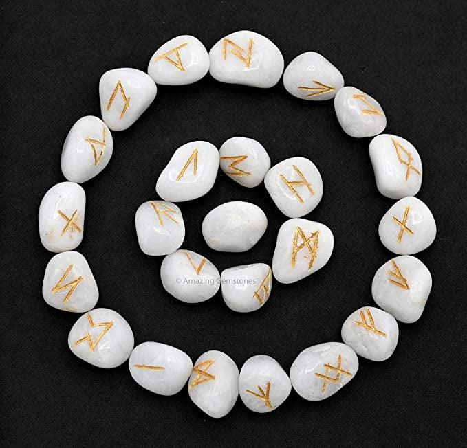 White Agate Crystal Runes Stone Set Elder Futhark - Walmart.com