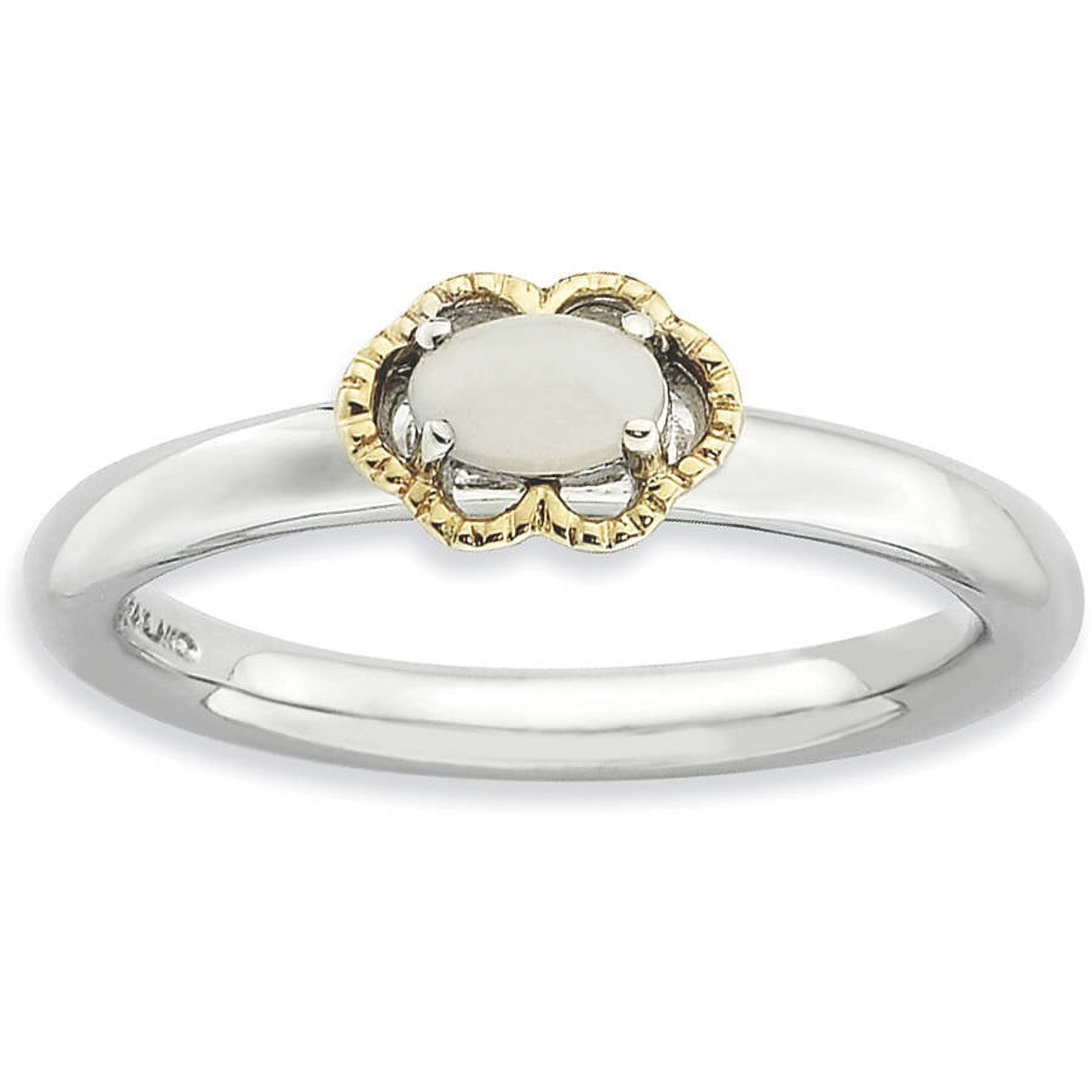 White Agate Sterling Silver and 14kt Gold Polished Ring - Walmart.com
