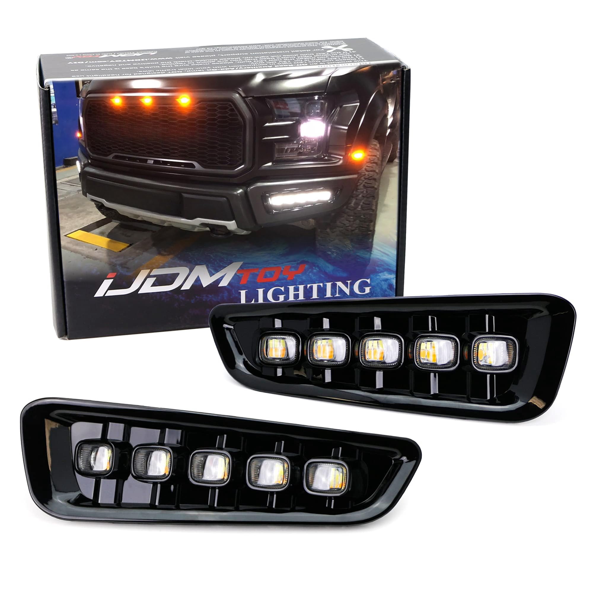 White/Amber Switchback LED DRL Fog Light Kit For 2017-2020 Ford Raptor ...