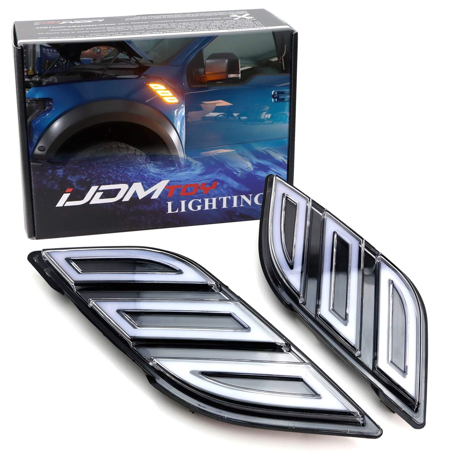 White/Amber Switchback Sequential Blink Full LED Fender Grille Side ...