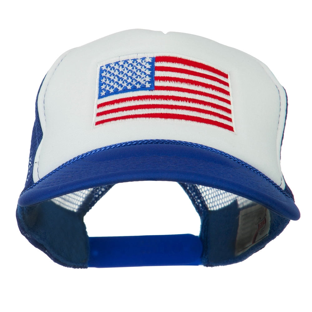 White American Flag Embroidered Two Tone Mesh Cap - Royal White OSFM ...