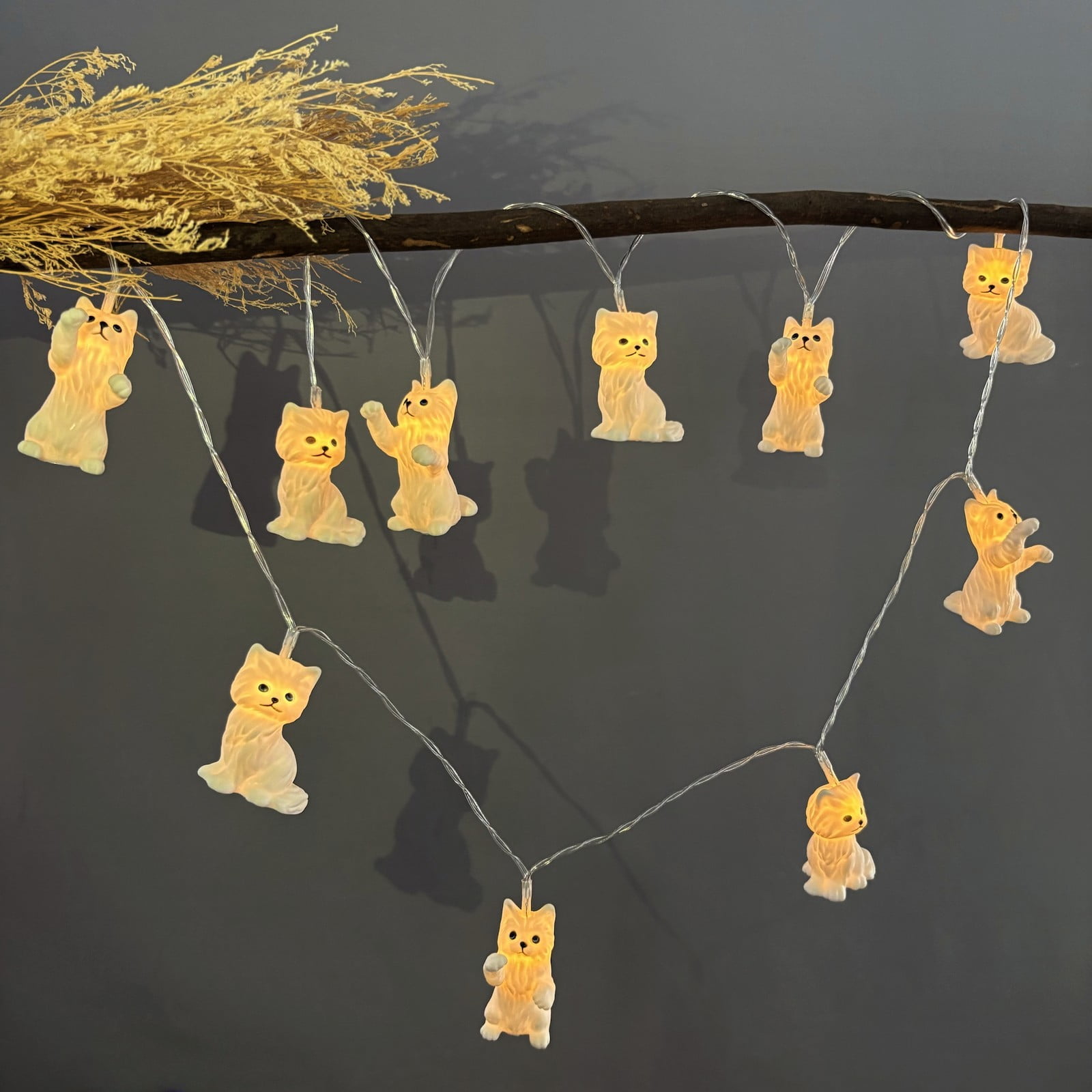 White American Shorthair Cat String Lights Battery Powered 1.65M 10LEDs ...