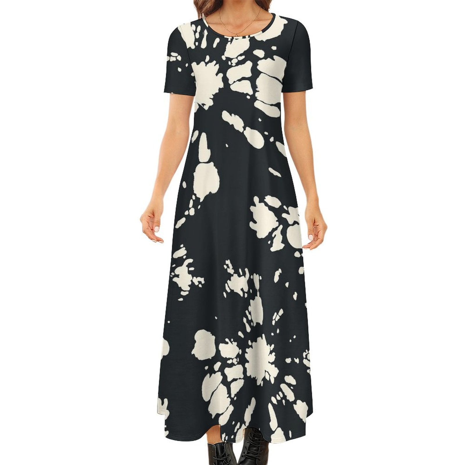 White And Black Tie Dye Dress Liquid Party Maxi Dress Womens Short ...