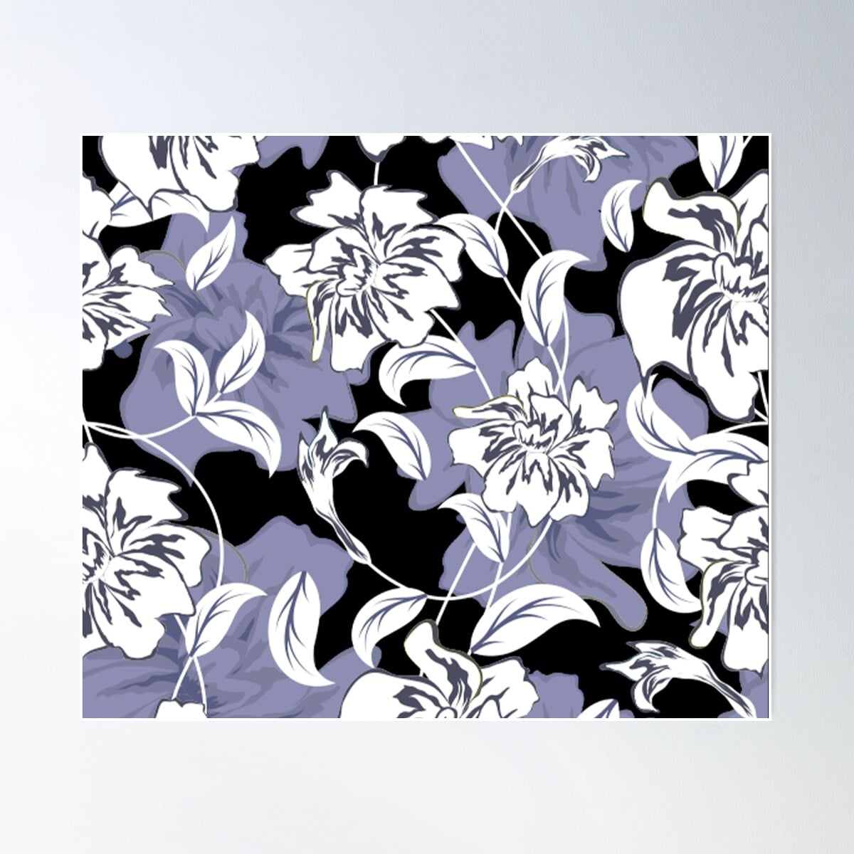 White And Blue Floral Pattern Poster Wall Art, Modern Wall Decor For ...