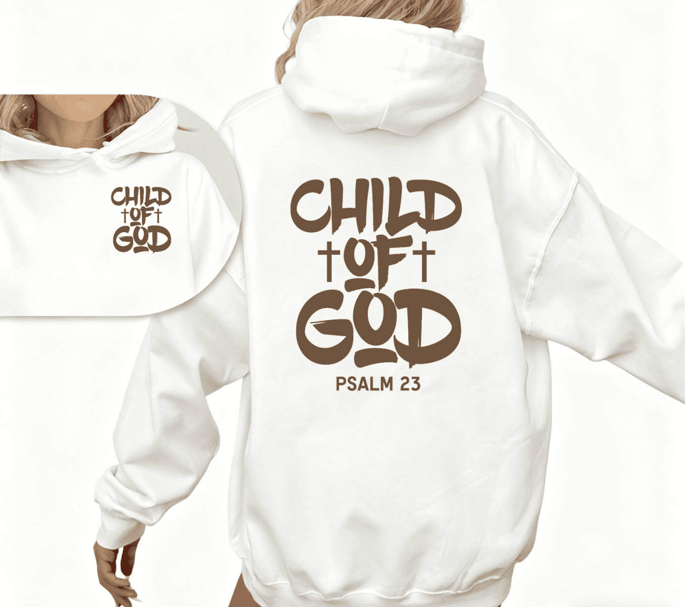 White And Brown Child Of God Print Hoodie Graphic Sweatshirt Religious ...