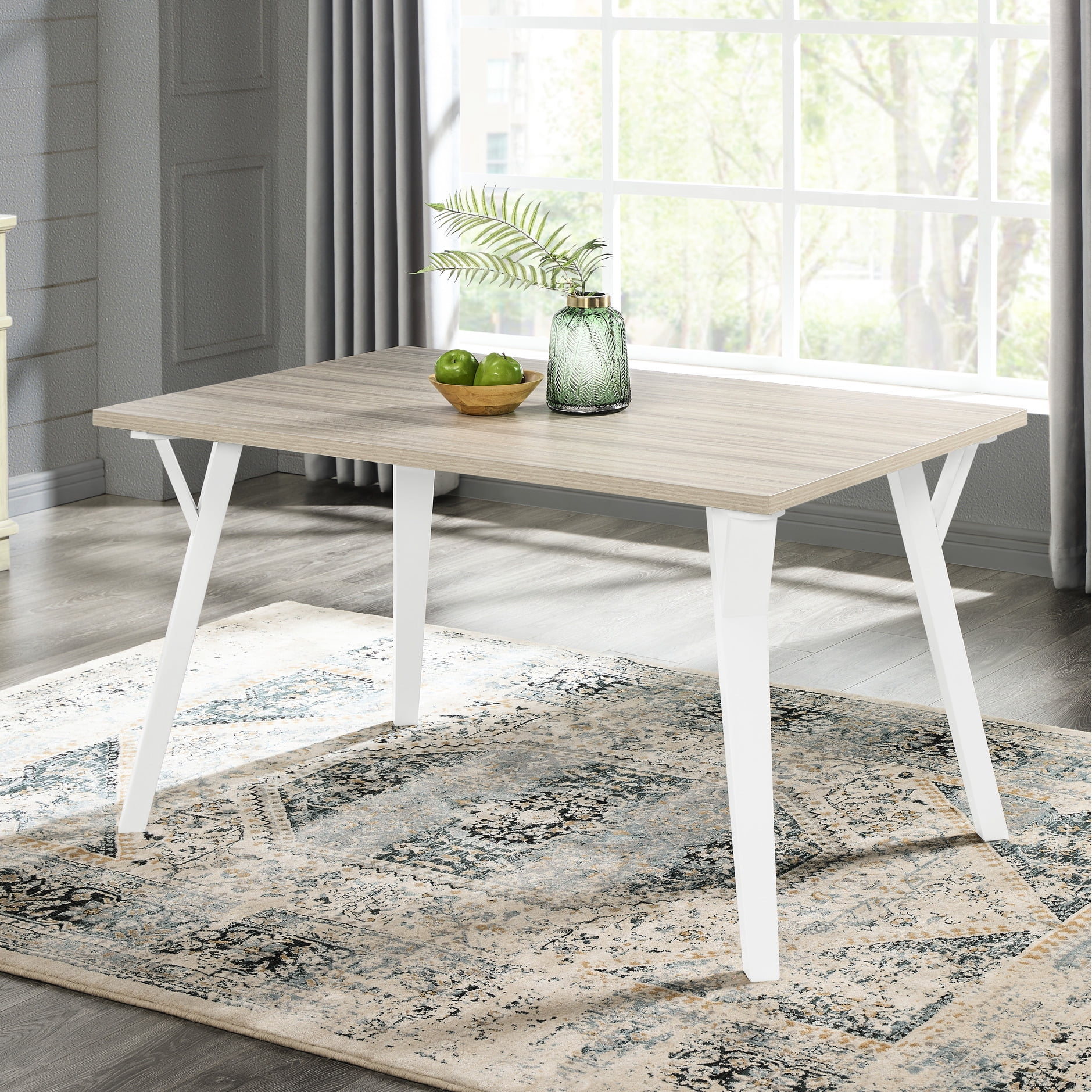 White And Oak Dining Table - Stylish Finish, Solid Wood Legs, Top ...
